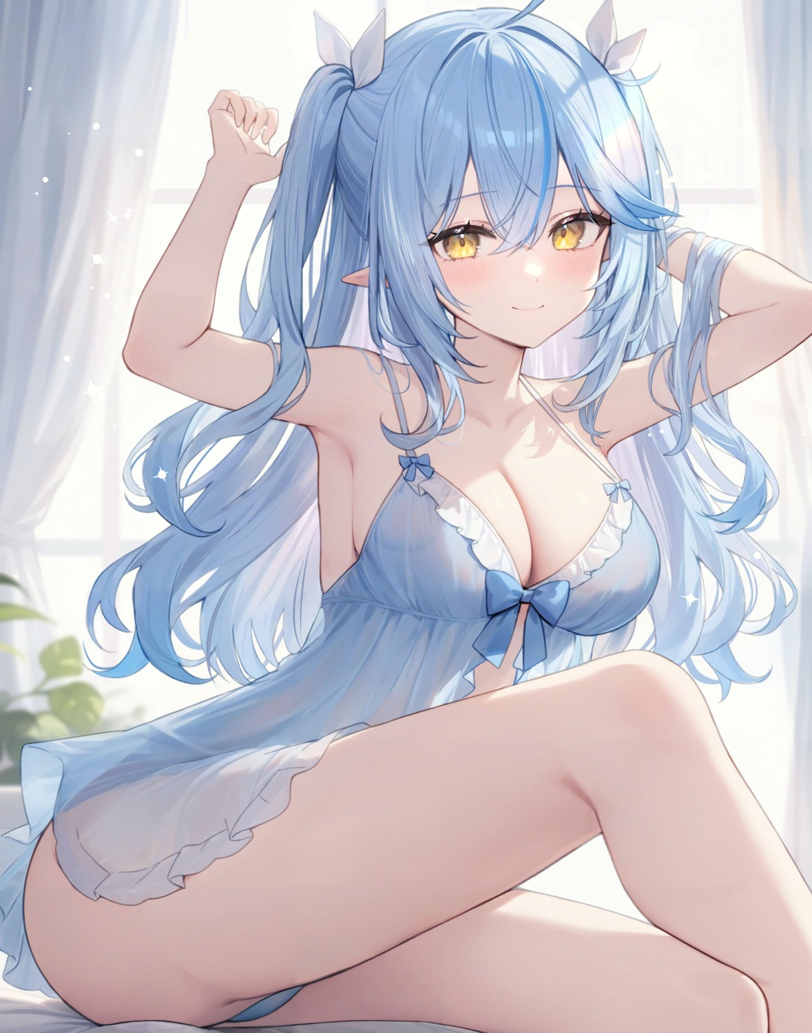 aria (ariacue) hololive yukihana lamy elf lingerie pantsu pointy ears see through thong ...